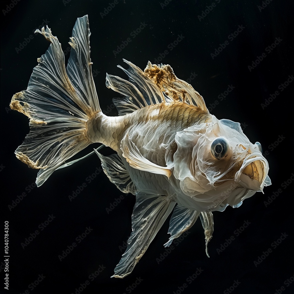 Golden Brown Prehistoric Fish Side View with Long Fins JPEG Stock ...