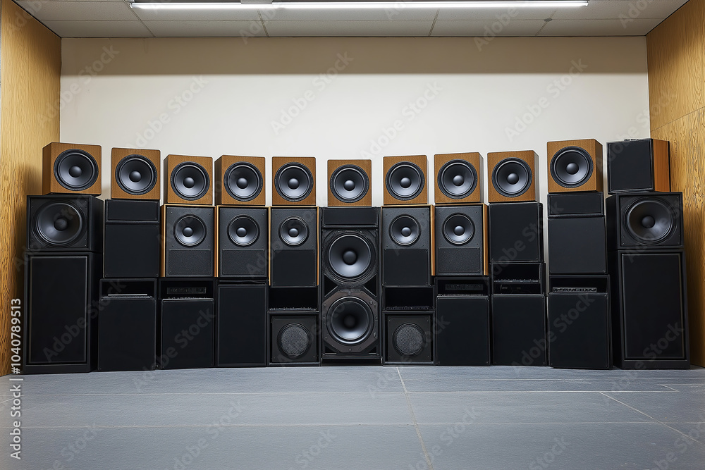 technical equipment, large sound system with multiple speakers in ...