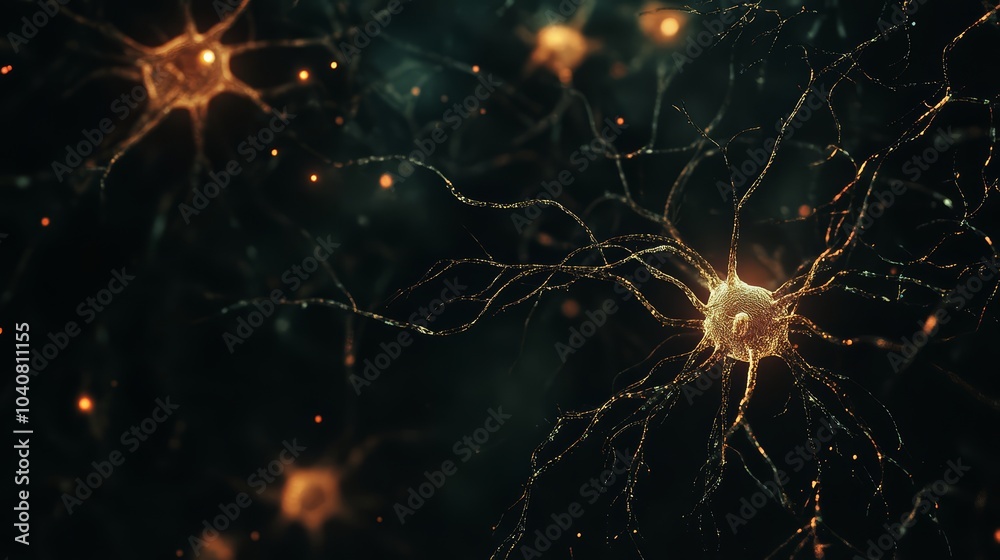 Nerve cells, neuron cell, sending electrical signals in the brain for neural activities ...