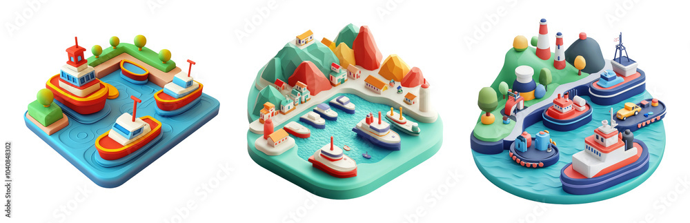 PNG 3D Marine Landscape with Boats and Ships - 3D icons and objects ...
