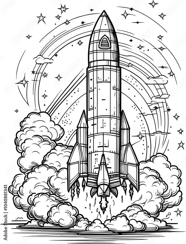 Simple Rocket Ship Coloring Page | Blasting Off into Space with Stars ...