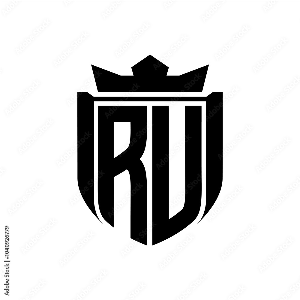 RU Logo with shield shape inside shield badge crown on white background ...