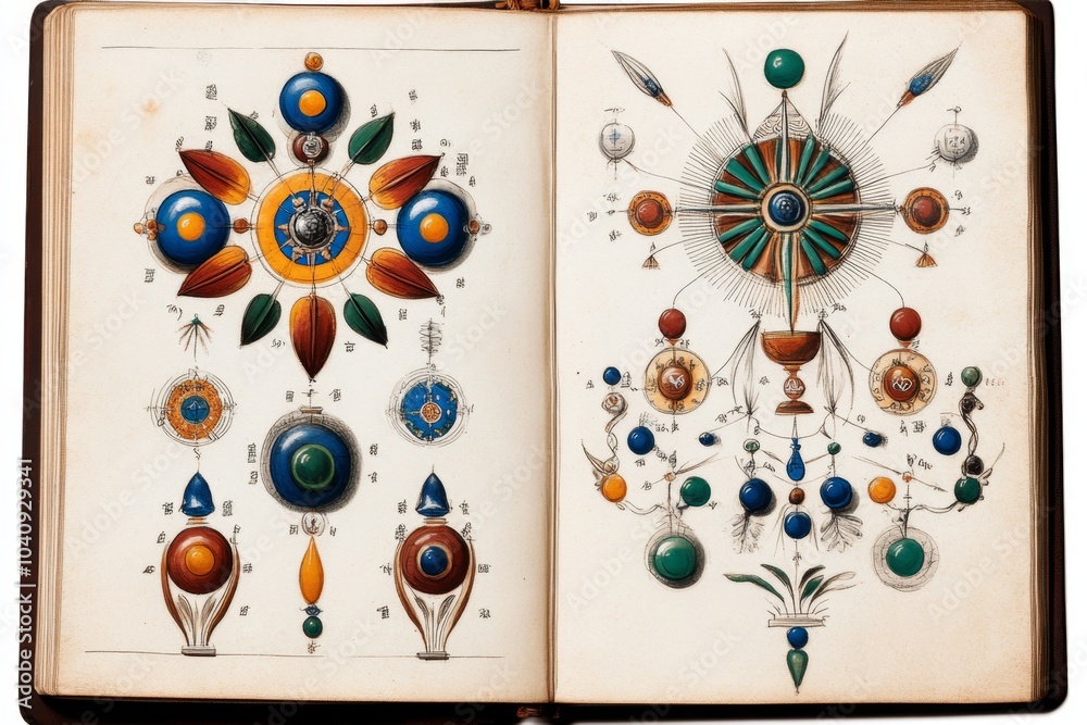 Old alchemical manuscript depicting the transmutation process, with ...