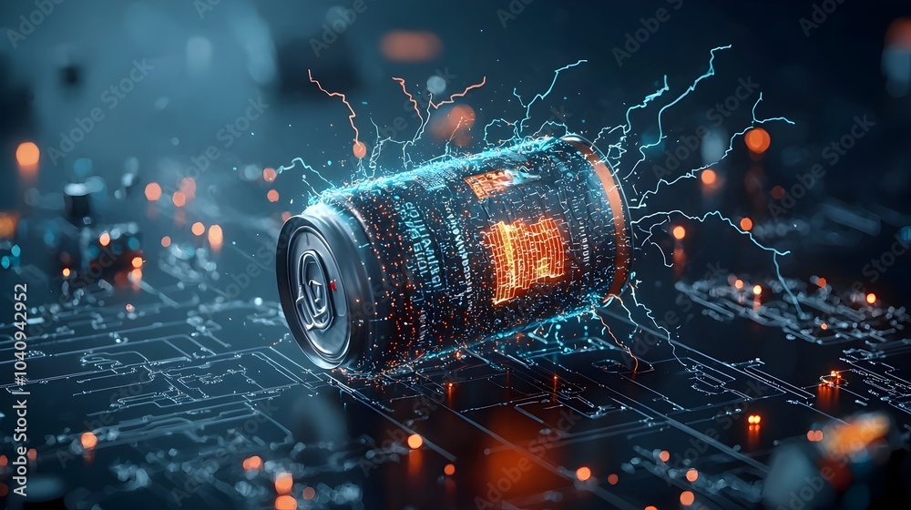 Stylized and futuristic 3D of a glowing mesh of energy drink cans ...