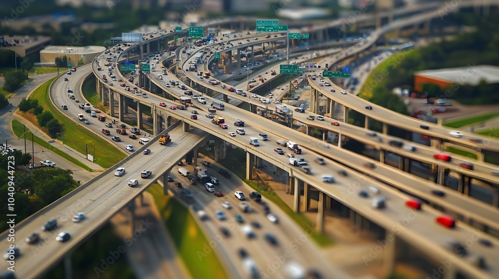 Busy highway interchange featuring real time holographic displays of ...