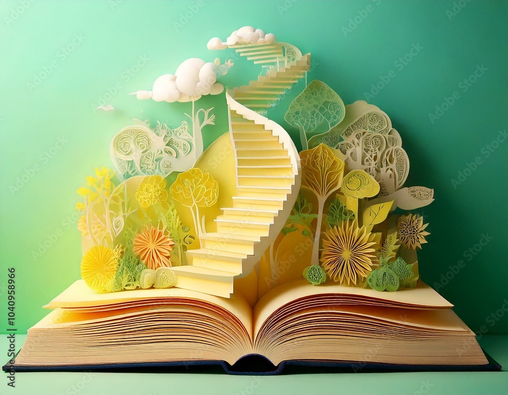 paper cut art consept of lifelong learning,spiral staircase to sky ...
