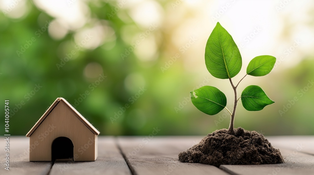 Growing Home: A tiny wooden house sits beside a newly sprouted sapling ...