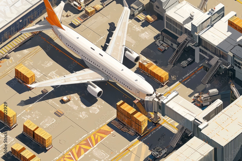 Illustrate a logistics hub with multiple cargo planes parked. Show the ...
