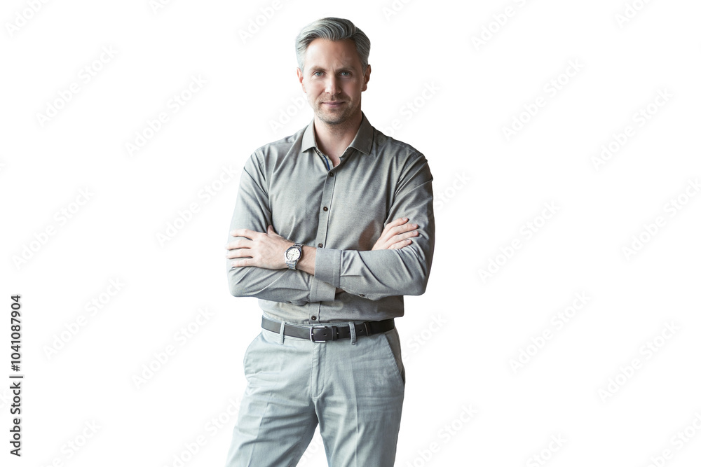 Handsome successful businessman looking camera hands crossed friendly ...