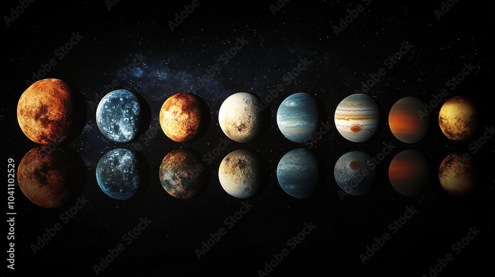 ภาพประกอบ Stock A lineup of all the planets in the solar system from ...