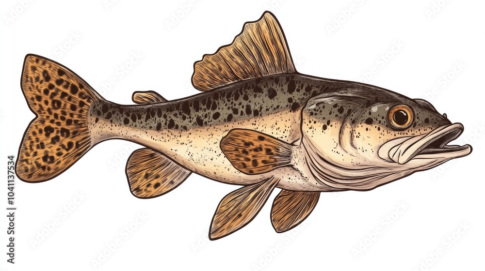 Hand drawn 2D cartoon illustration of a hardhead catfish isolated on a ...