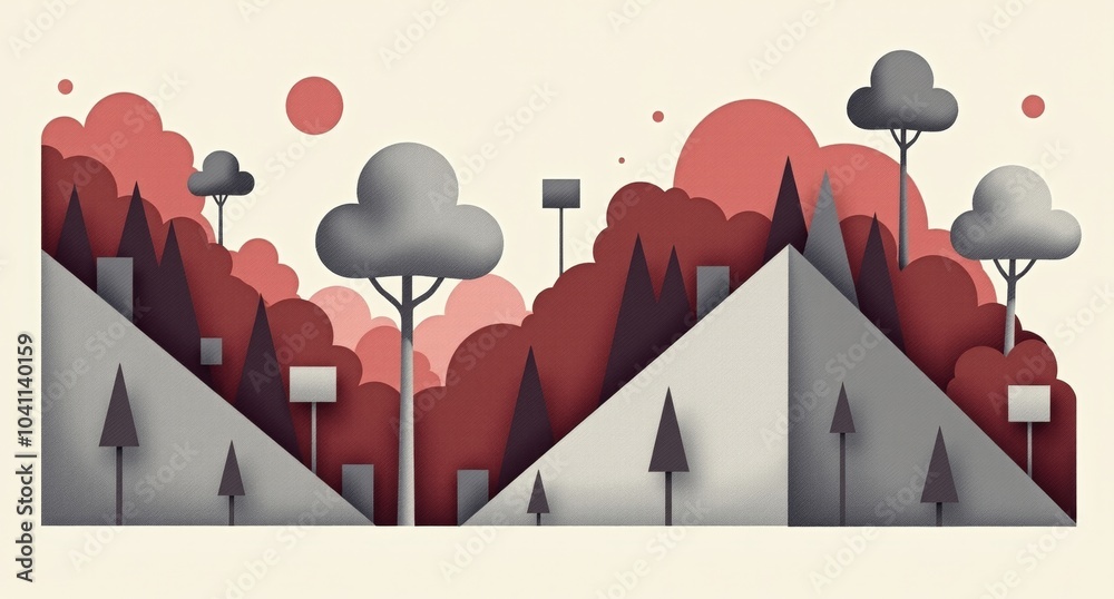 Unity in gray and maroon with diagonal shapes, trees, and protest signs ...