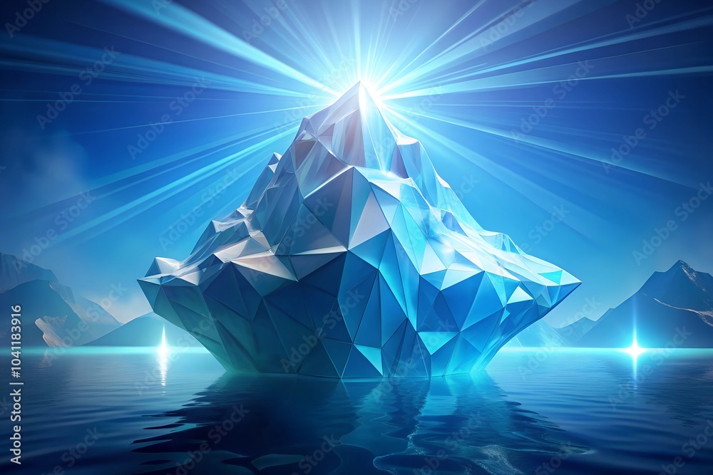 An engaging illustration of a low poly digital iceberg with a radiant ...