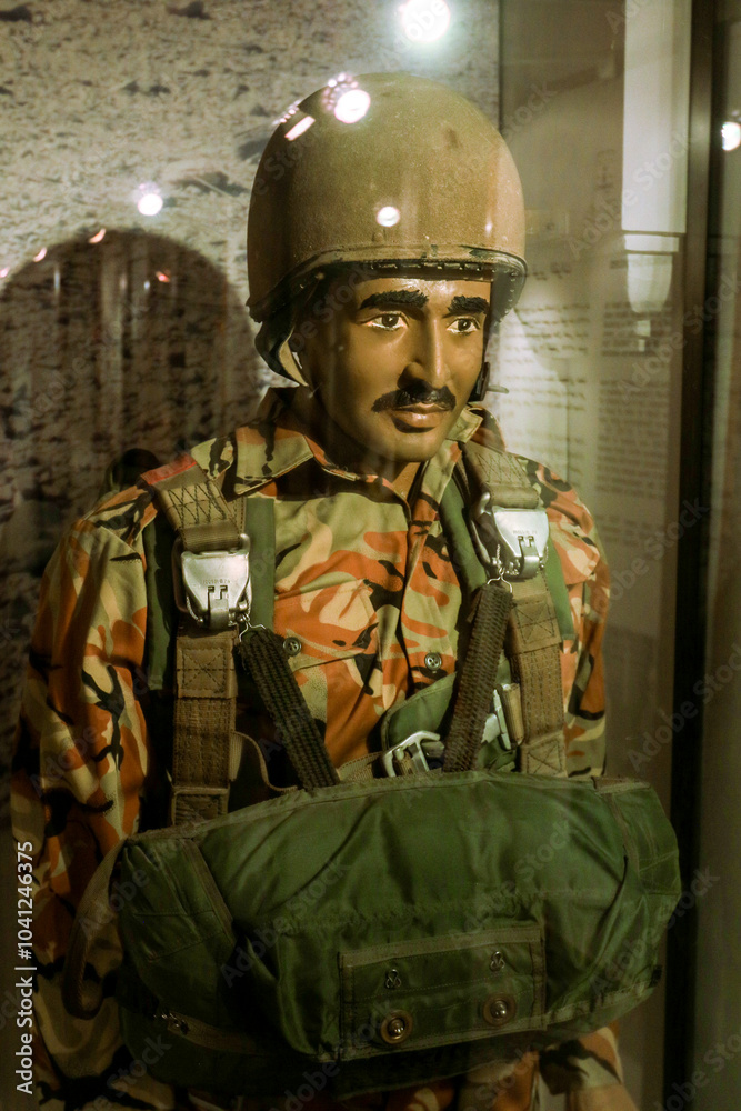 Muscat, Oman - April 10, 2024: A soldier display at the Sultans Armed ...