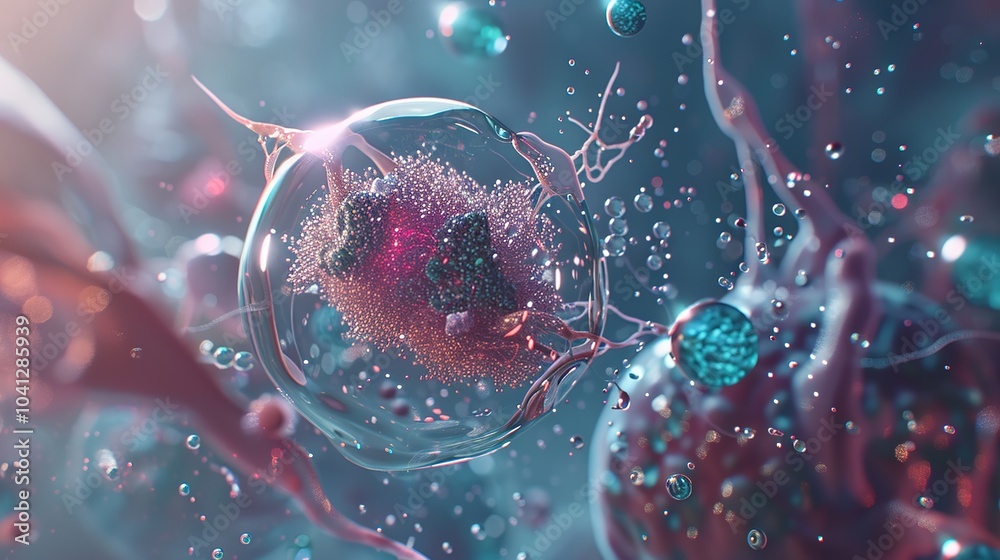 Microscopic view of a cell undergoing apoptosis, nucleus shrinking and ...