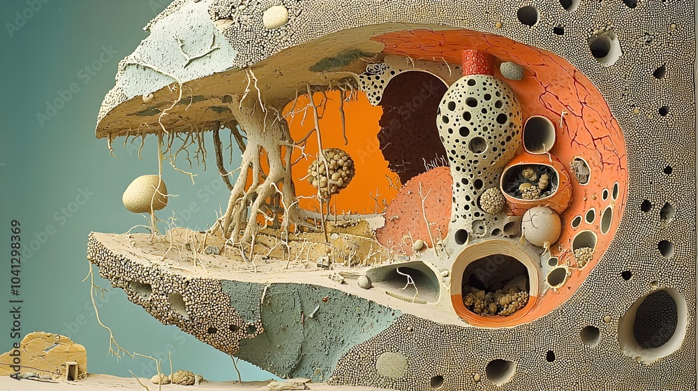 Detailed cross section of the four chambered stomach structure of a cow ...