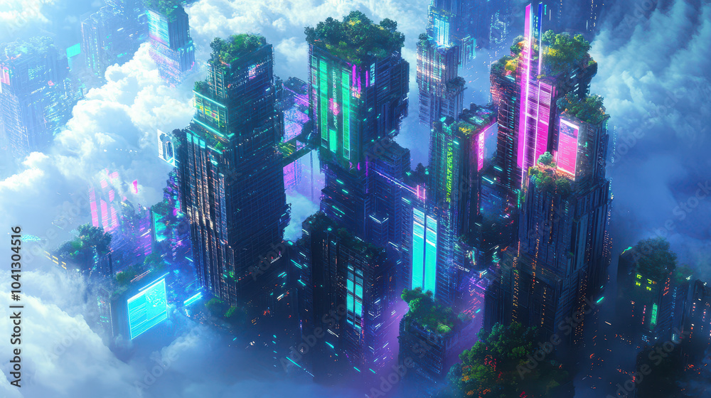 Futuristic Multi-Layered City: Abstract Geometric Shapes and Data ...