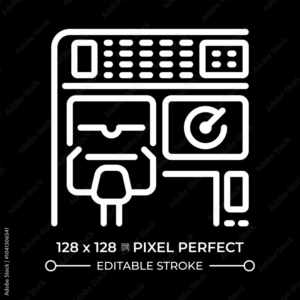 Aircraft cockpit white linear icon for dark themes set. Control panel ...