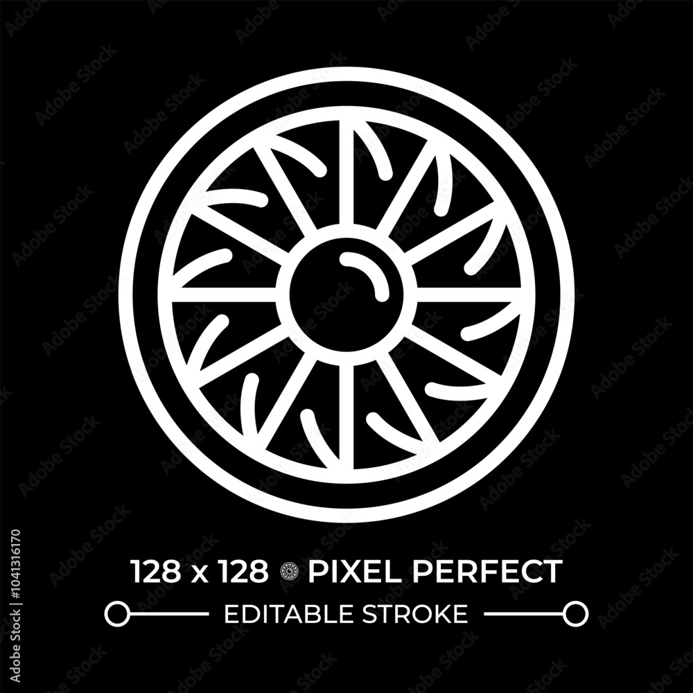 Aircraft engine turbine white linear icon for dark theme. Fan blades ...