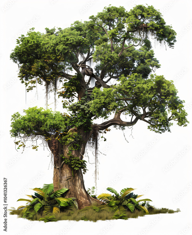 Tree jungle setting tower ancient lush greenery landscape nature ...