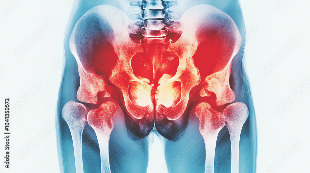 Anatomical illustration depicting human hip joint pain, highlighting ...