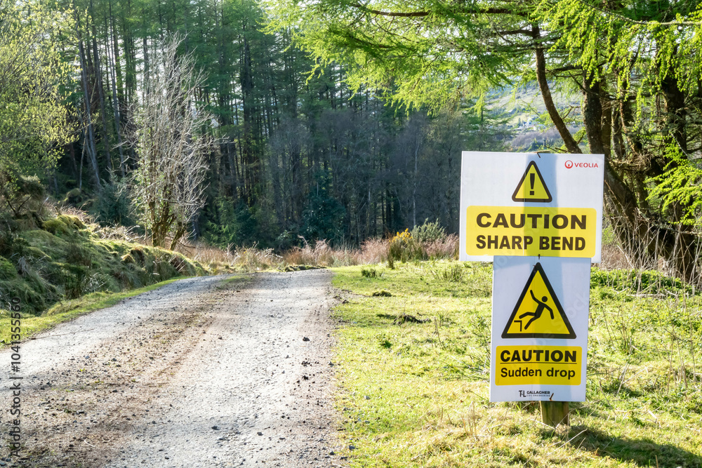 Sign warning of a dangerous sharp bend of the road in Ireland Stock ...