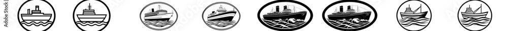 Icon set with a ship icon. Shipping illustration symbols. Sea port ...