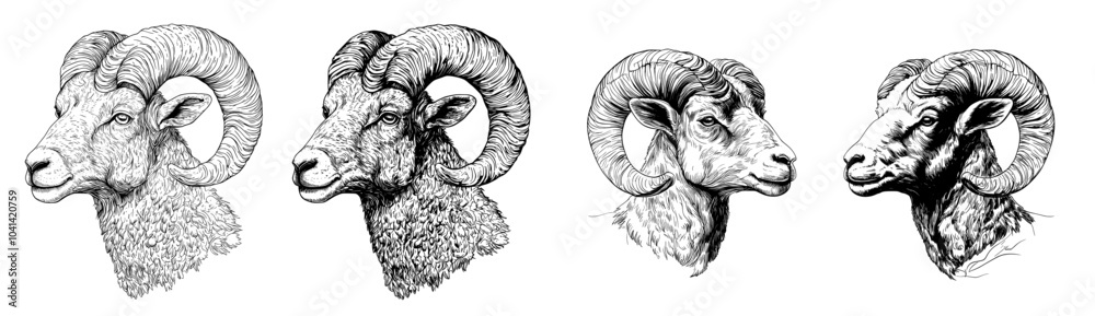 Mouflon Ram Close Up portrait in color and black and white, modern ...