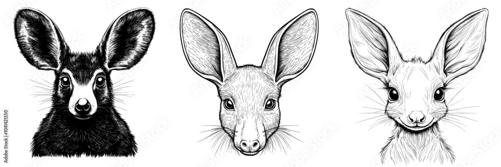Realistic drawing of aardvark portrait, outline sketch with transparent ...