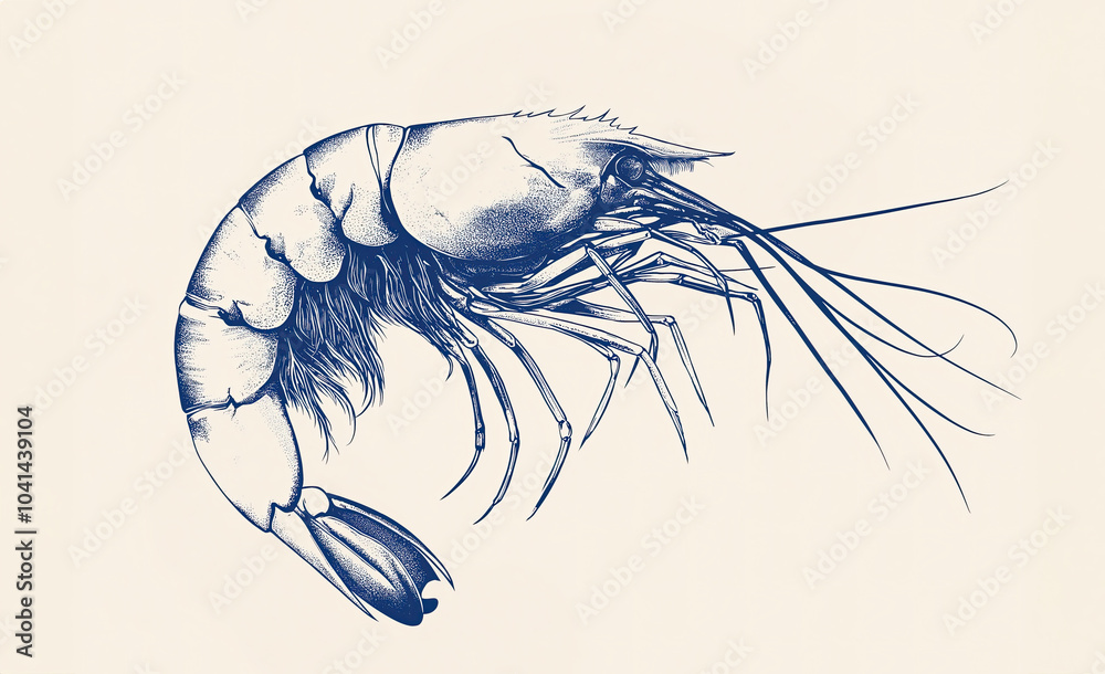Seafood, shrimp prawn. Vintage retro print, black white seafood shrimp ...