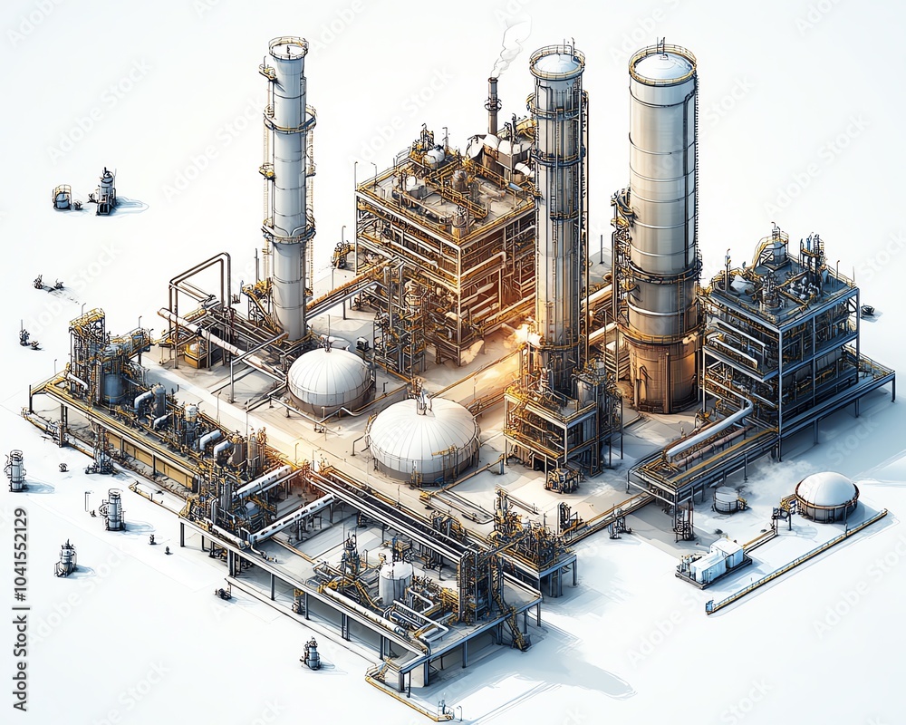 Indepth vector illustration of a gas plant featuring a detailed ...