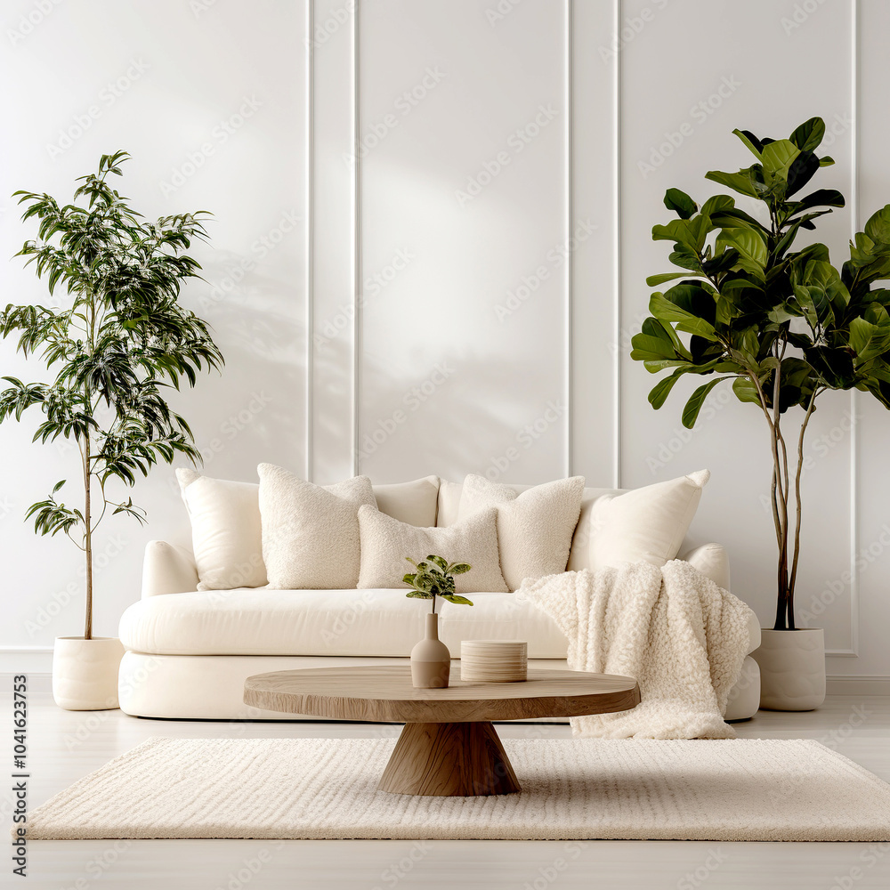 Minimalist, scandinavian interior design of modern living room. Ivory ...