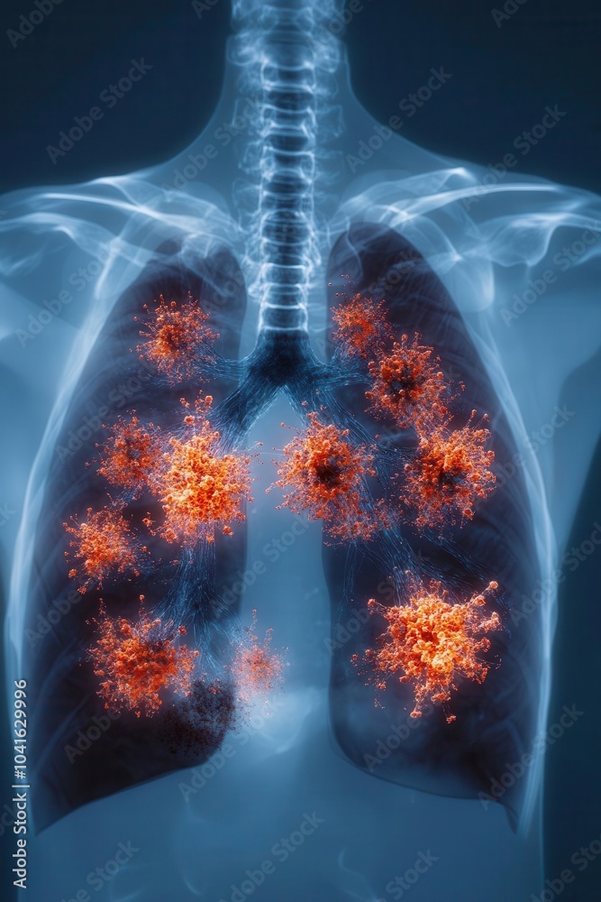 X-ray images of human lungs and microplastic particles embedded in ...