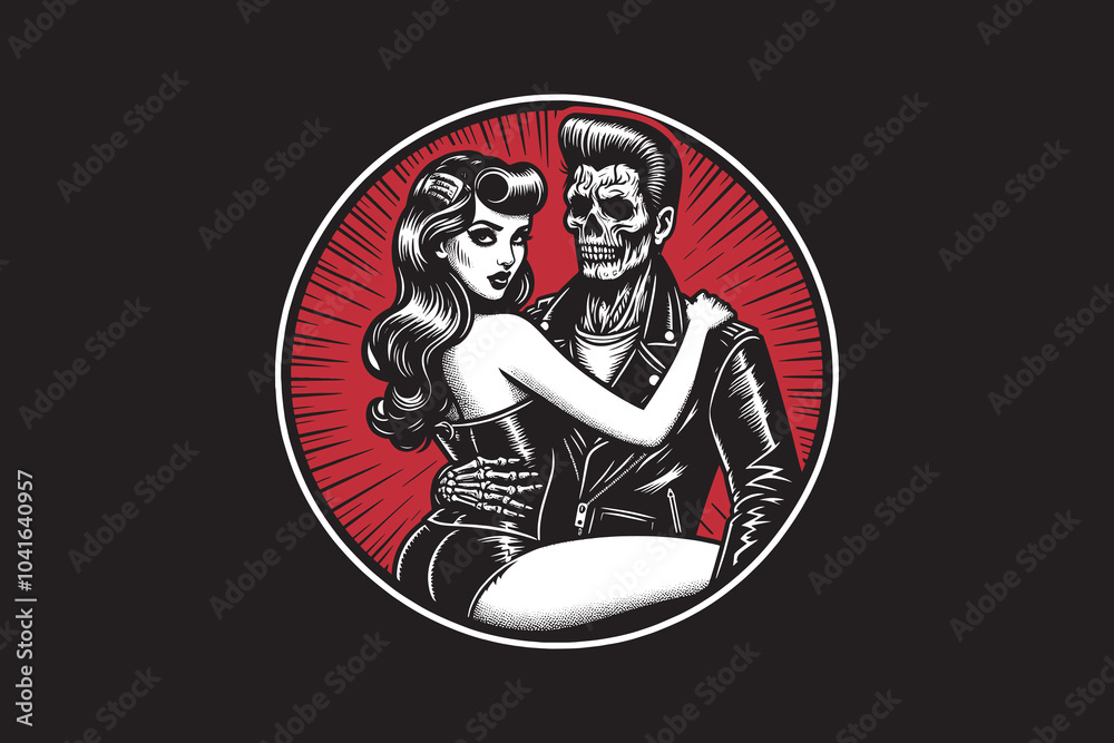 Vector de Stock Rockabilly psychobilly love couple. Beautiful woman and ...