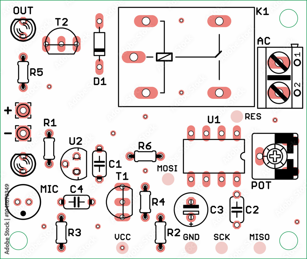 Placement of components of radio elements (contact pads and seats) on ...