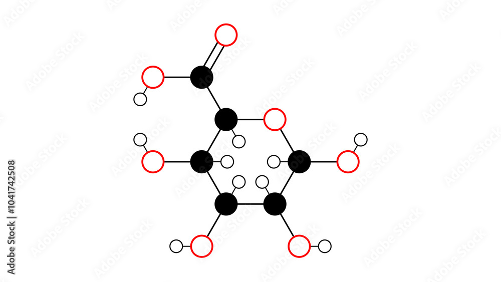 d-galacturonic acid molecule, structural chemical formula, ball-and ...