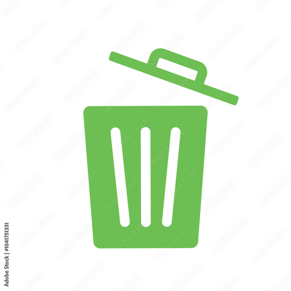 Vector Flat Green Trash Bin with Open Lid on White Background. Solid ...