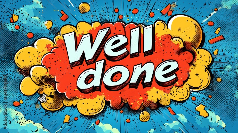 Speech bubble with "Well done" written in white bold text, outlined in ...