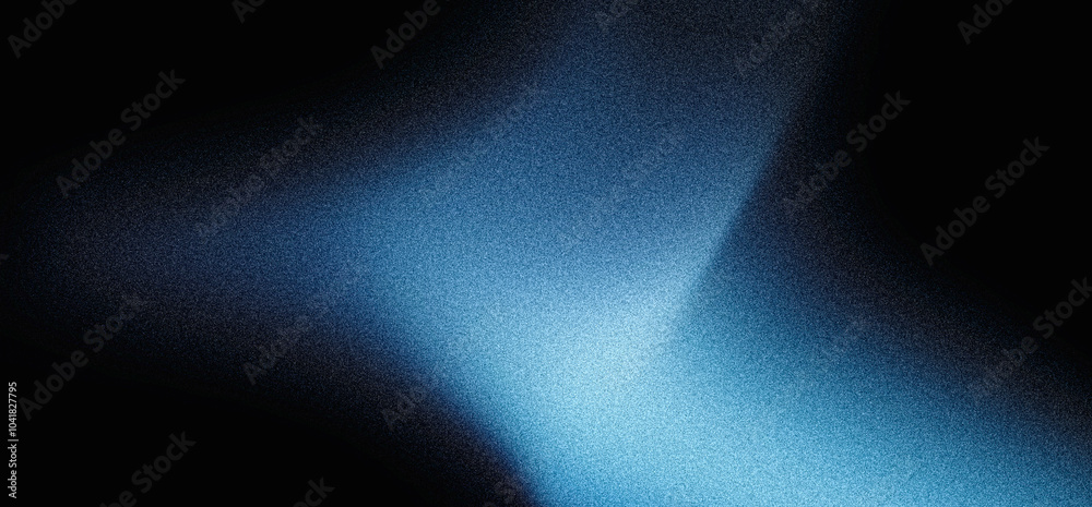 Glowing blue abstract shape, dark grainy black blue background, noise ...