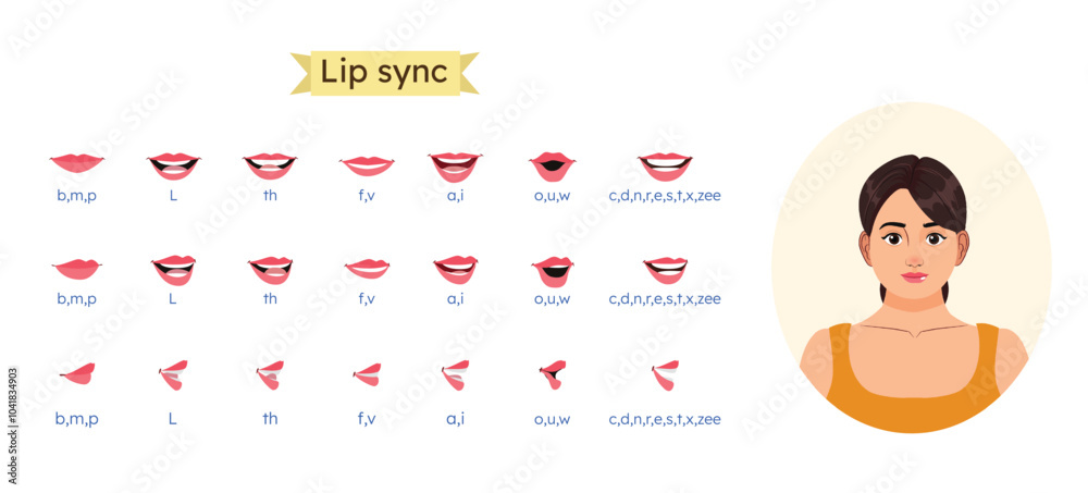 Female Cartoon Mouth Animation Lip Sync Set for Pronunciation Talking ...