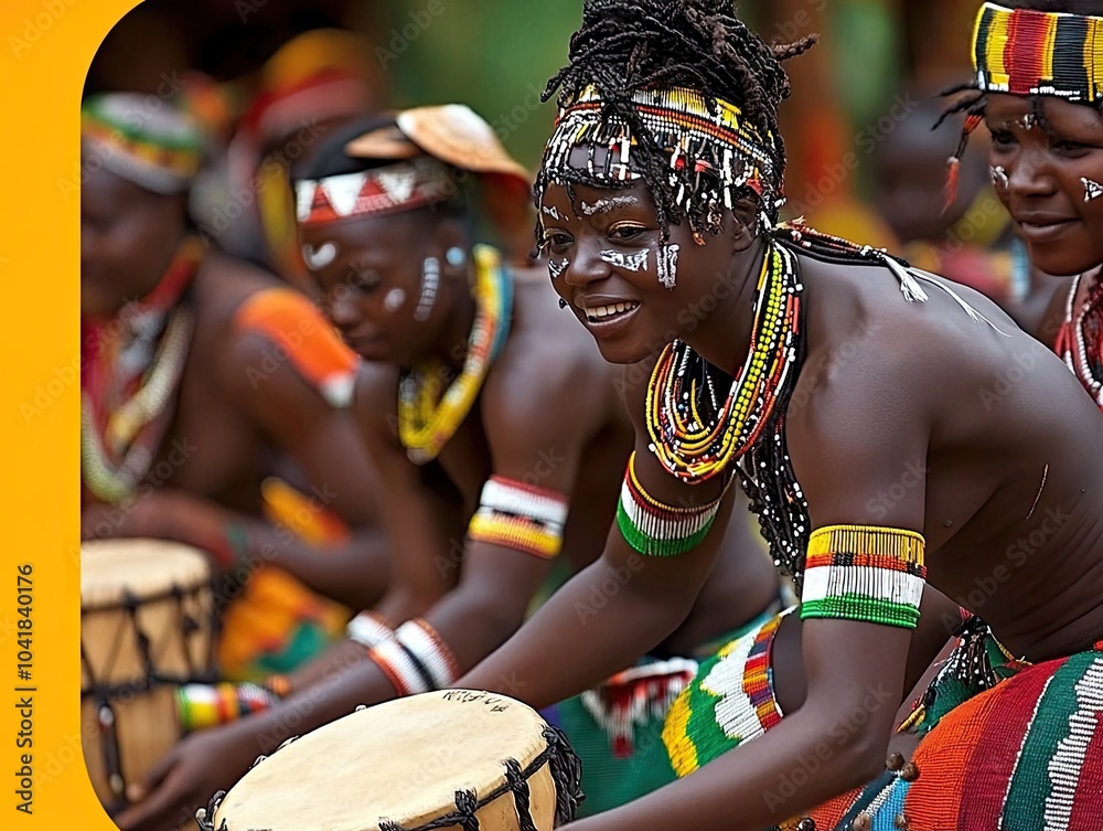 Una tribu africana realiza una danza ceremonial, vistiendo coloridos ... Una tribu africana realiza una danza ceremonial, vistiendo coloridos ...
