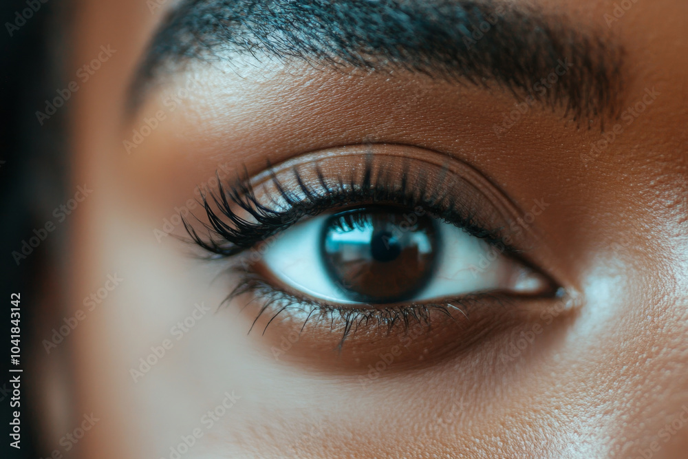 Close-up of a young Black woman eye with a perfectly defined eyebrow ...