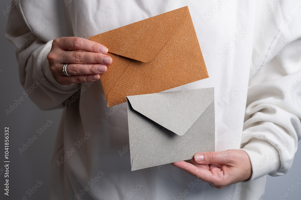 Woman holds in hand paper envelope. New mail, message. Postal service ...