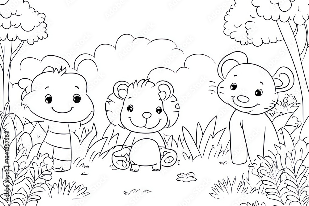 Coloring Book for little children Featuring Super Cute kawaii wild ...