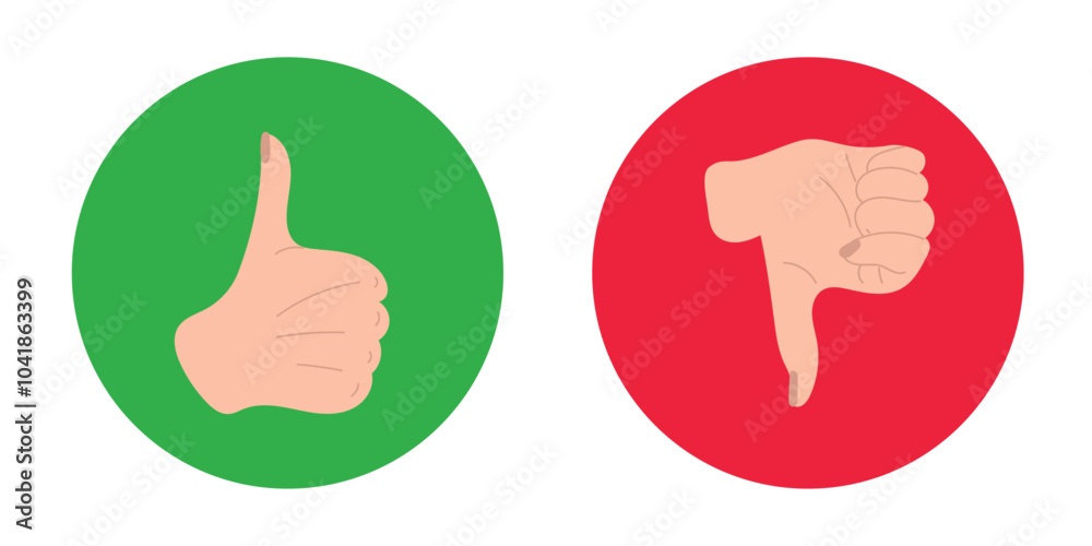 Like and dislike hand gesture on red and green background. Hand drawn ...
