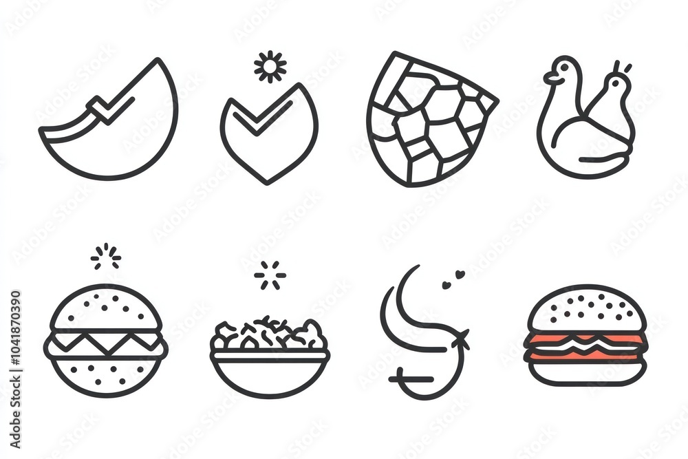 Design a simple and modern set of icons for a small restaurant serving ...