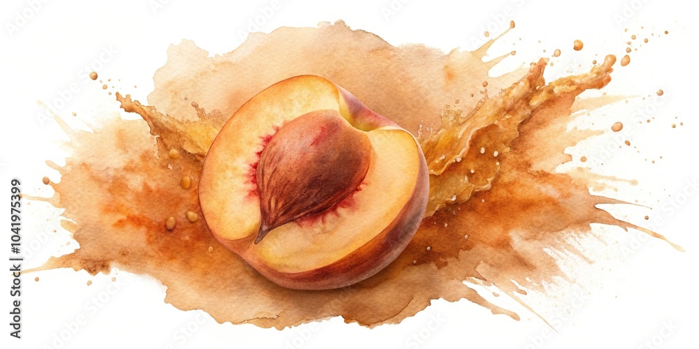 peach watercolor splash on white background with brown watercolor ...