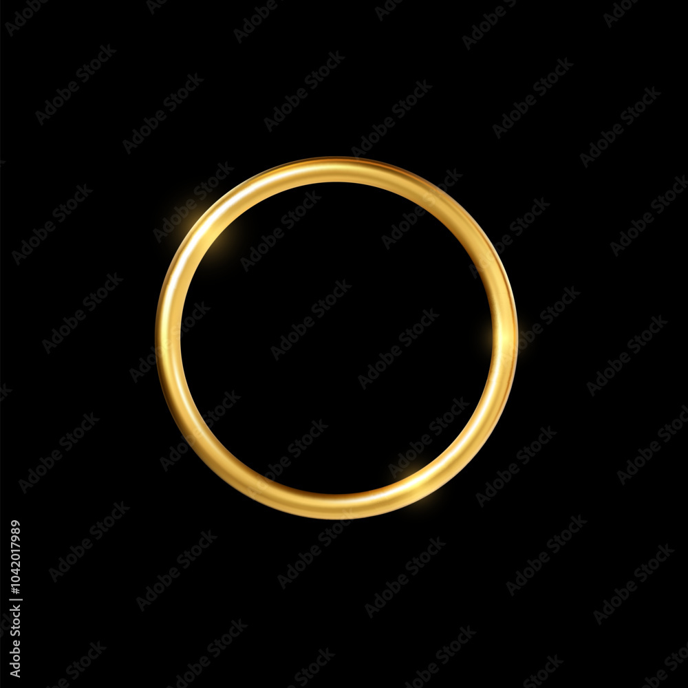 Gold ring frame vector 3d illustration, round golden sparkling thin ...