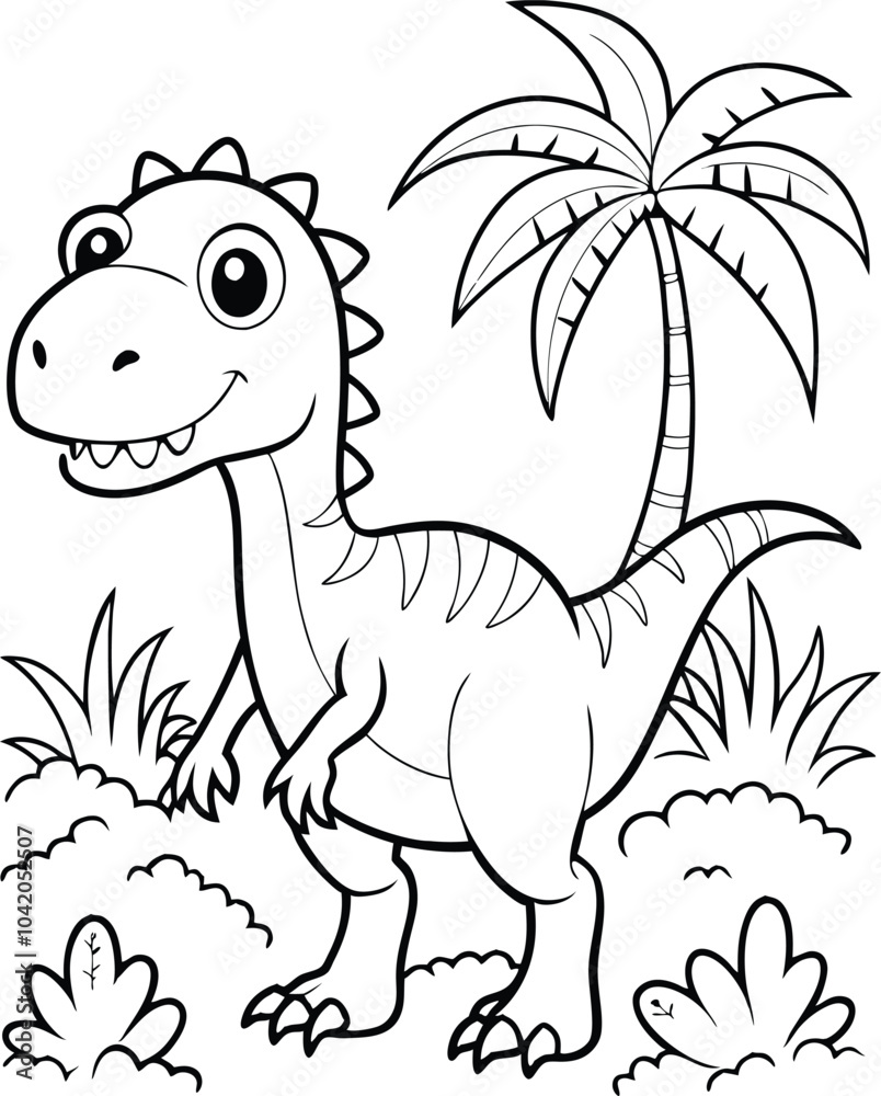 cute dinosaur coloring page, drawing dinosaur black line art coloring ...