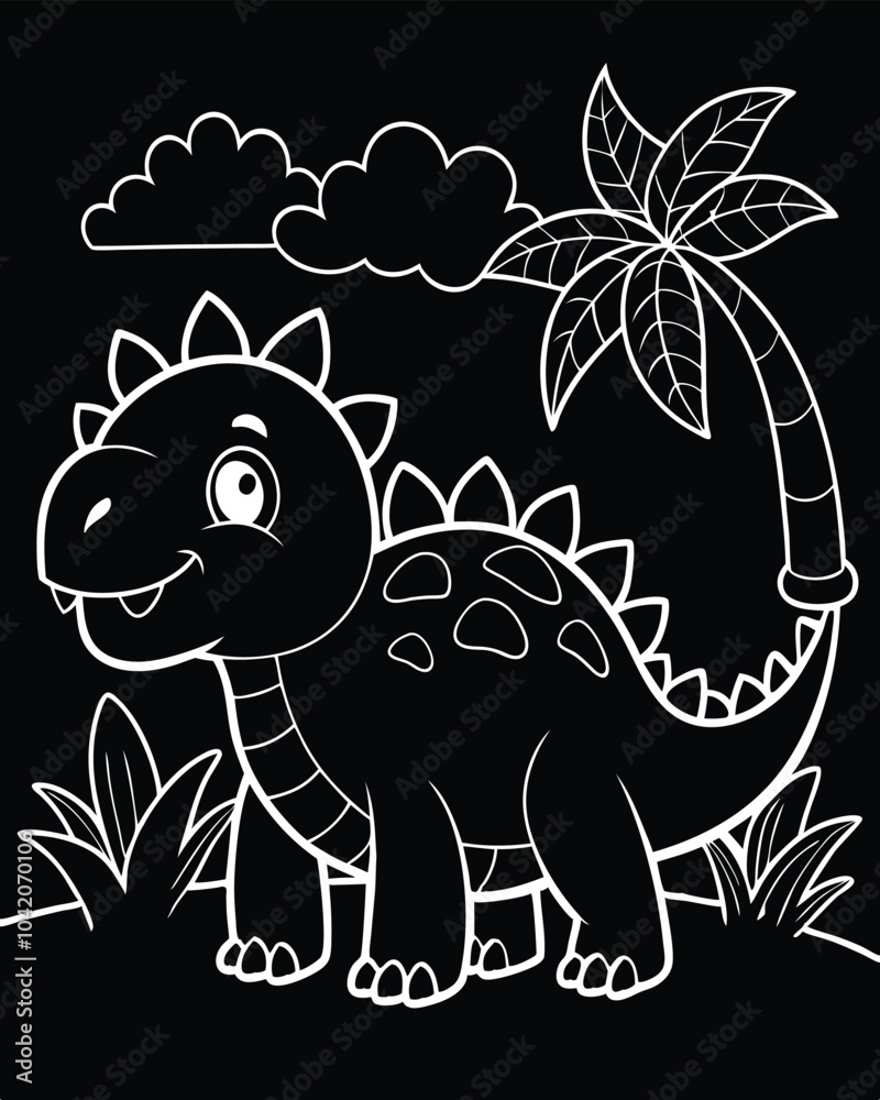 Cute hand-drawn dinosaur line art coloring page, dinosaur kids coloring ...